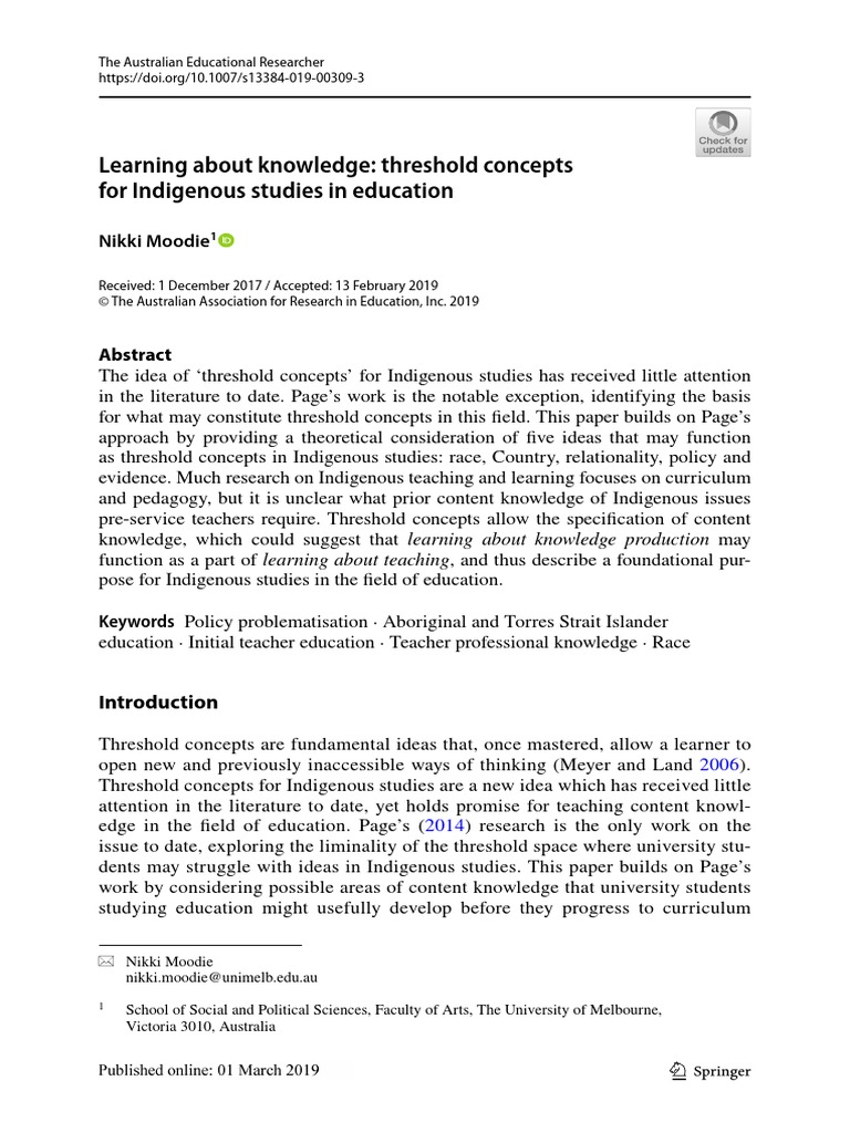 Learning About Knowledge: Threshold Concepts For Indigenous Studies in ...