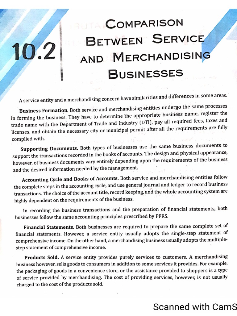 10.2 Comparison Between Service and Merchandising Businesses | PDF
