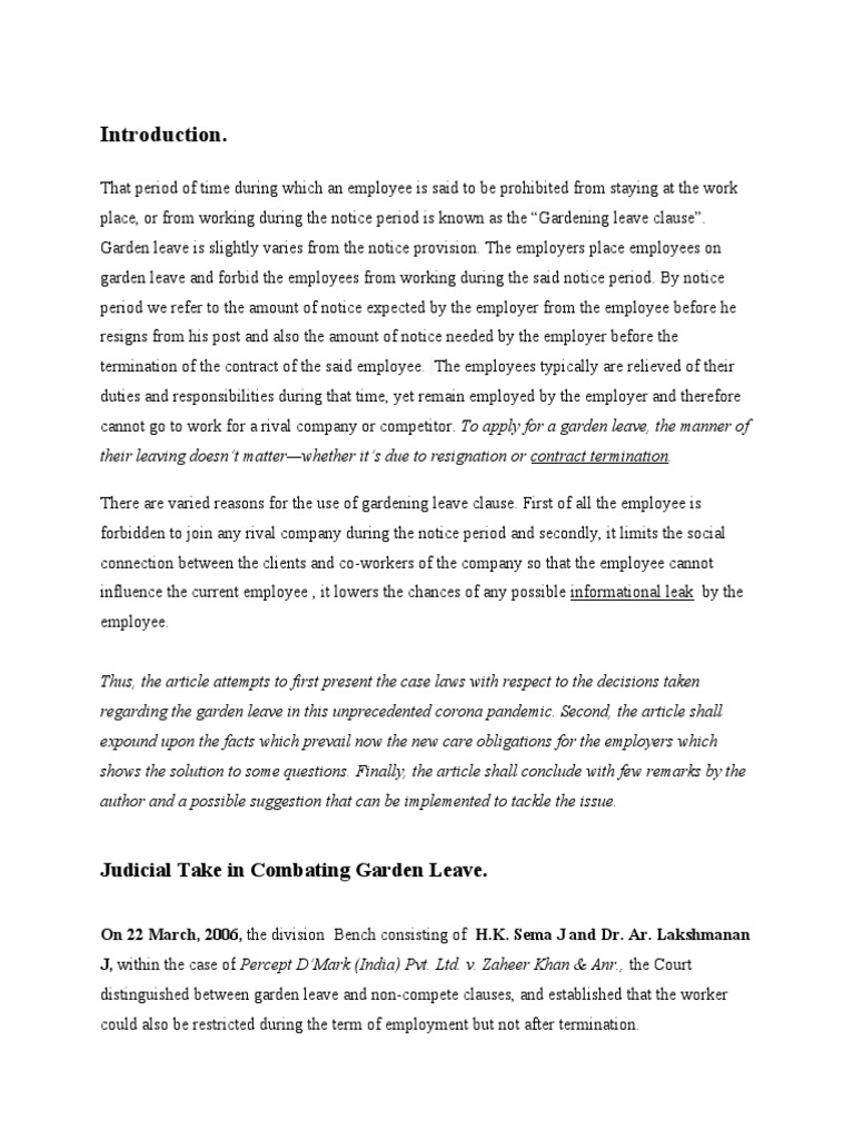 Understanding Garden Leave Clauses | PDF | Employment | Common Law