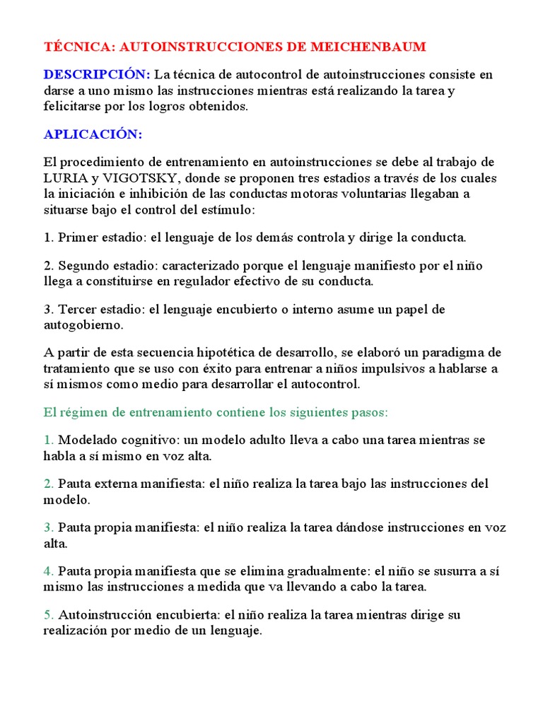 TÉCNICA Autoinstrucciones de Meichenbaum | PDF