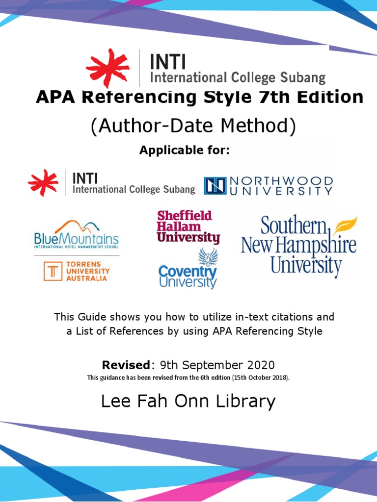 (Author-Date Method) : APA Referencing Style 7th Edition | PDF | Apa ...