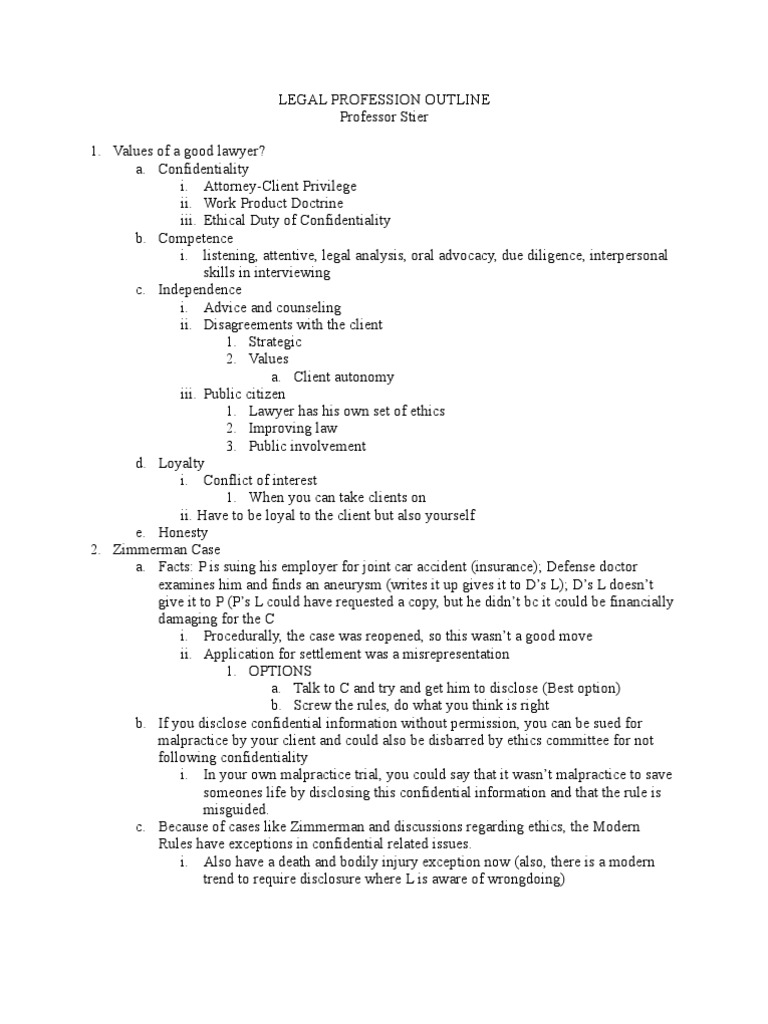 Legal Profession Outline2 | PDF | Attorney–Client Privilege ...