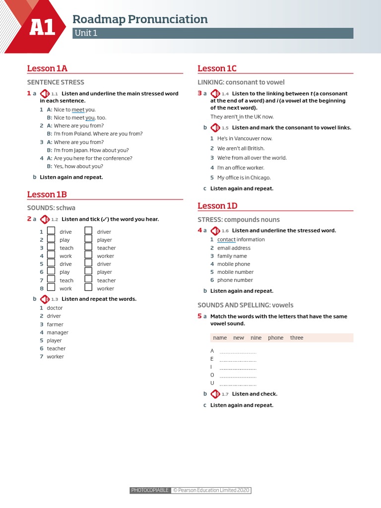 RM A1 Pronunciation Worksheets | Download Free PDF | Stress (Linguistics) | Syllable