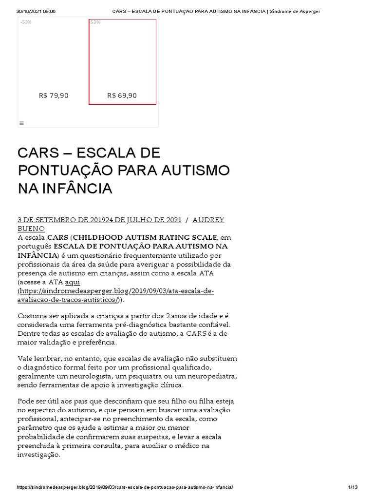CARS: Avaliação do Autismo Infantil | PDF | Autismo | Síndrome de Asperger