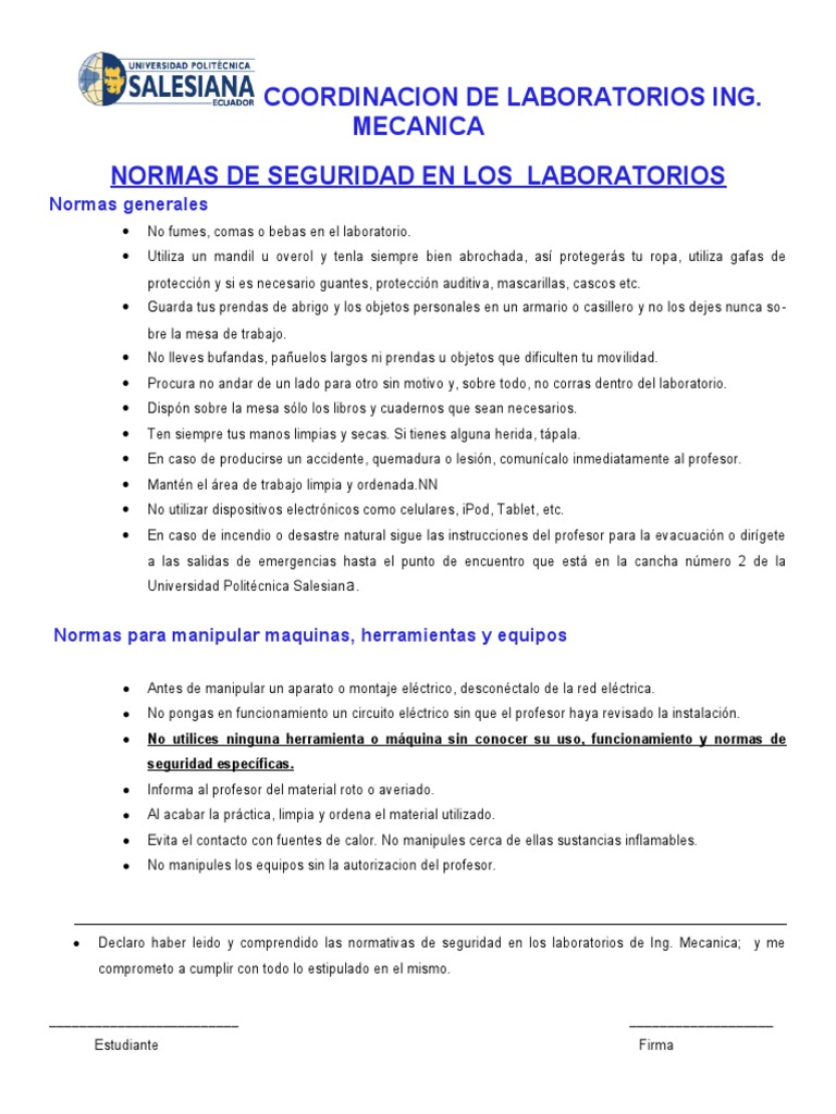 Normas de Seguridad en Los Laboratorios | PDF