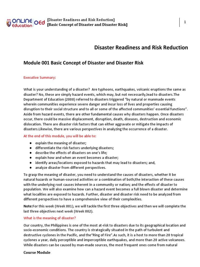Week 001-Module Basic Concept of Disaster and Disaster Risk 1 | PDF ...
