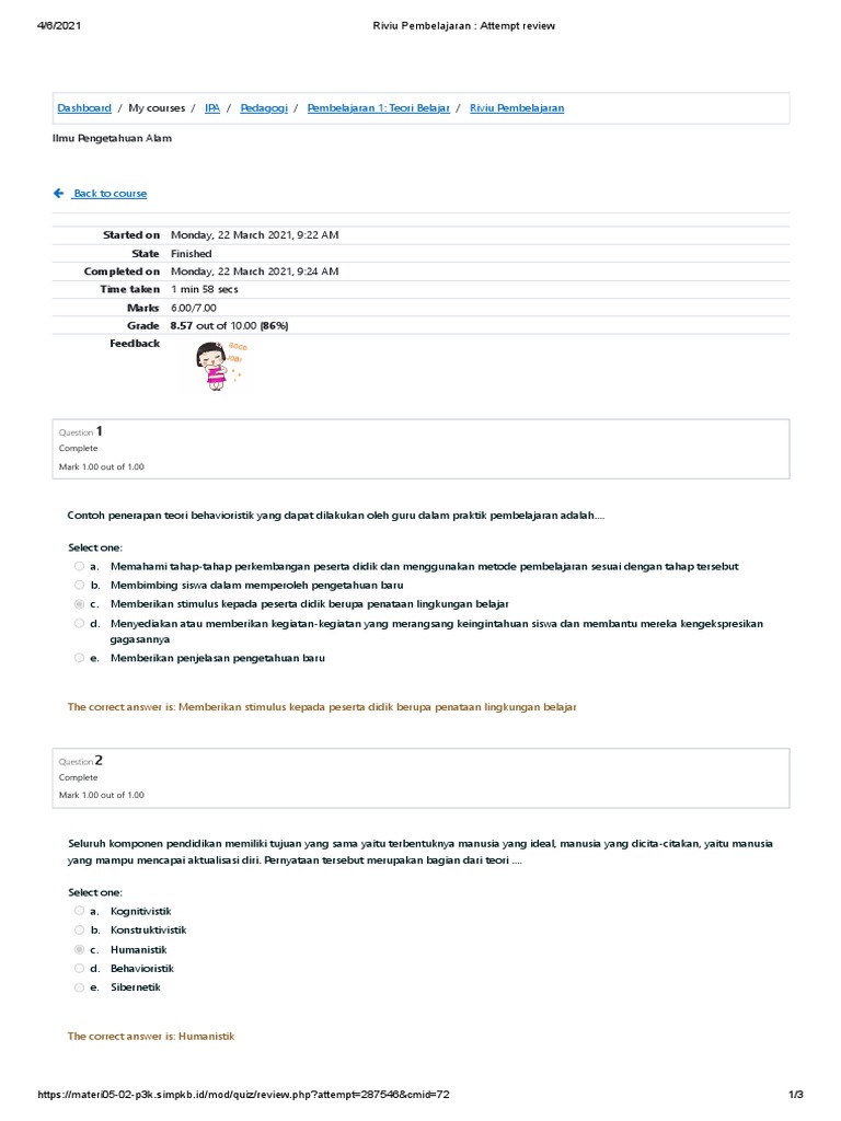 Contoh Soal Teori Belajar IPA 5 | PDF