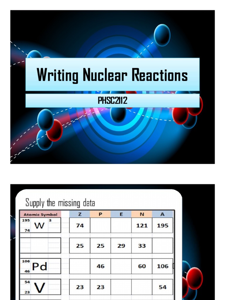 Writing Nuclear Reactions: PHSC2112 | PDF