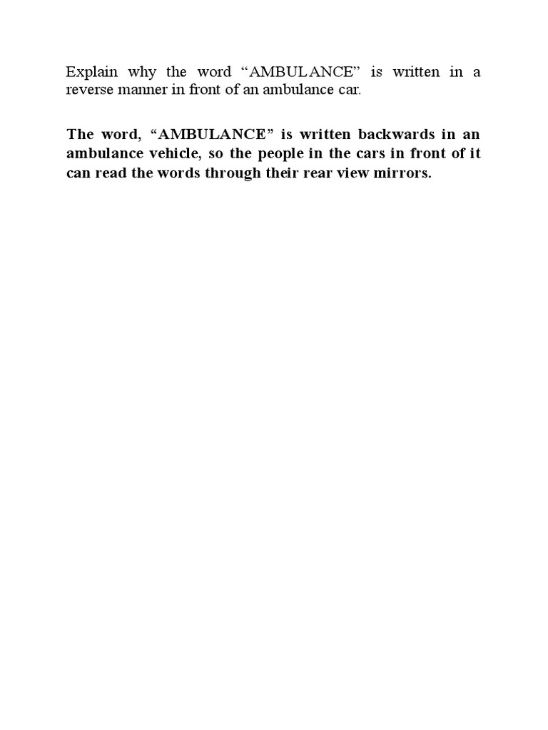 Why Is - Ambulance - Written in Reverse | PDF