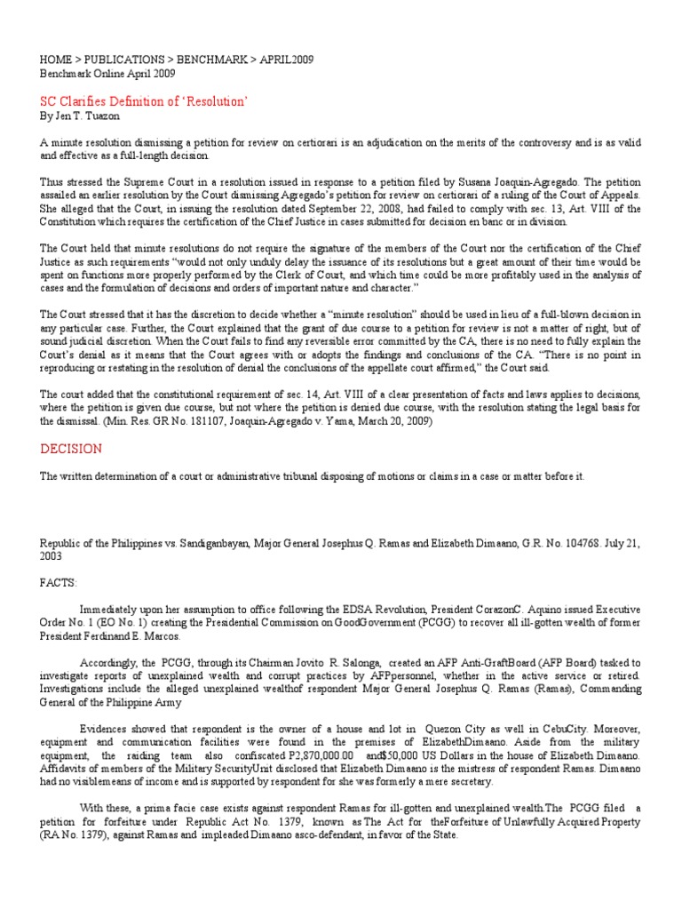 Supreme Court Clarifies 'Resolution' Meaning | PDF | Certiorari ...