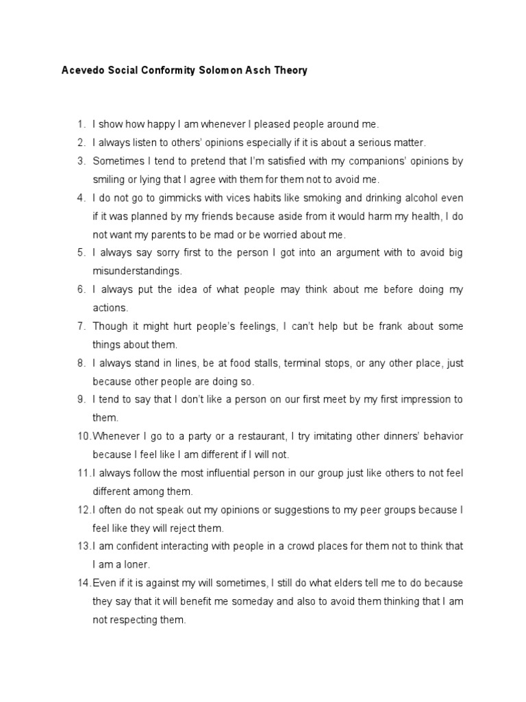 Social Conformity Solomon Asch Theory | PDF | Conformity | Behavioural ...