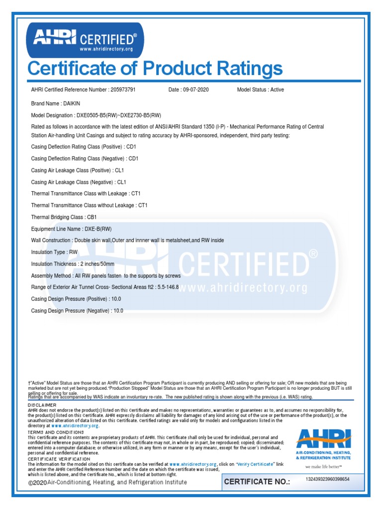 AHRICertificate DAIKIN-DXE-B (RW) | PDF | Building Technology ...
