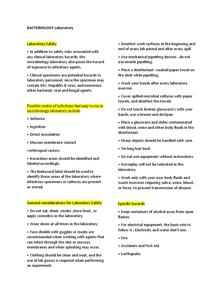 Bacteriology Laboratory | PDF | Transmission (Medicine) | Infection