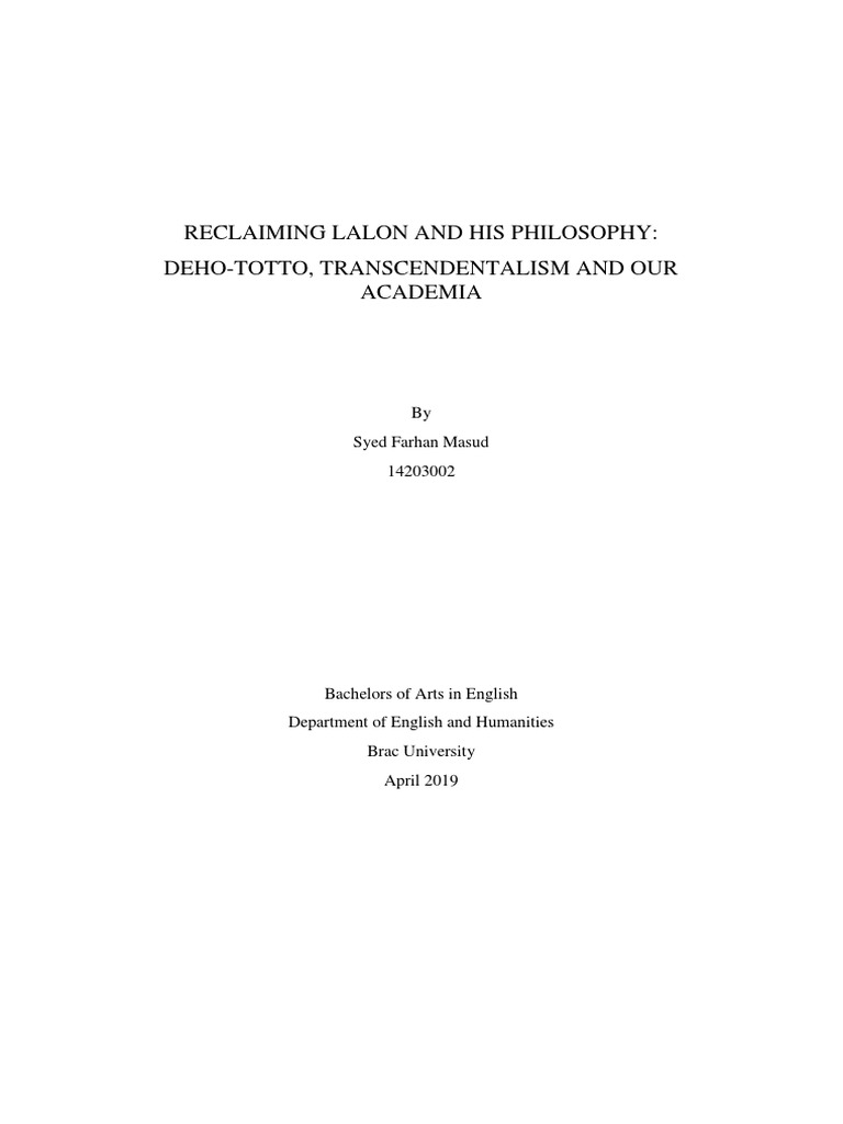 Reclaiming Lalon and His Philosophy: Deho-Totto, Transcendentalism and ...