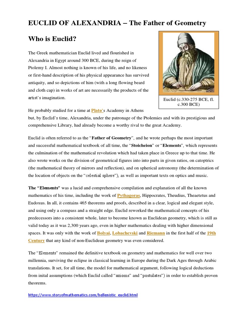 Euclid of Alexandria The Father of Geometry | PDF | Line (Geometry ...