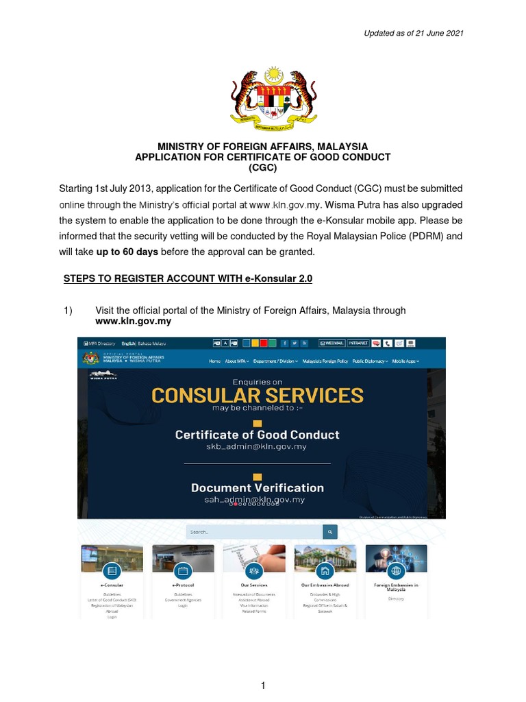 Ministry of Foreign Affairs, Malaysia Application For Certificate of Good Conduct (CGC) | PDF ...