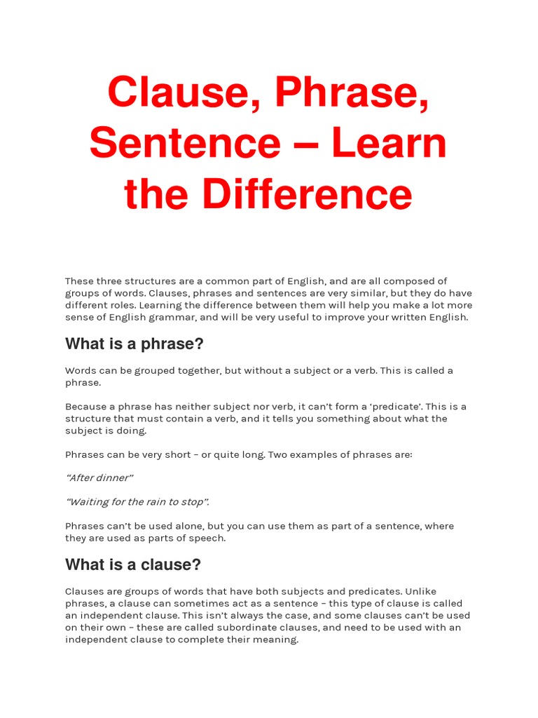 Clause, Phrase, Sentence - Learn The Difference: What Is A Phrase ...