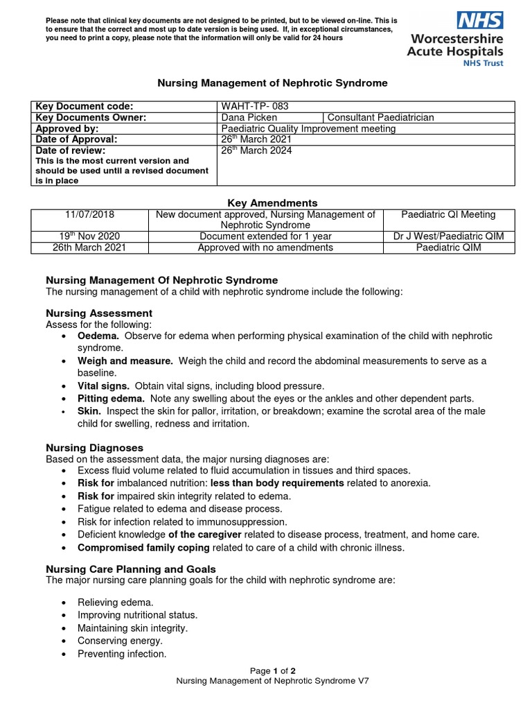Nursing Management of Nephrotic Syndrome | PDF | Edema | Clinical Medicine