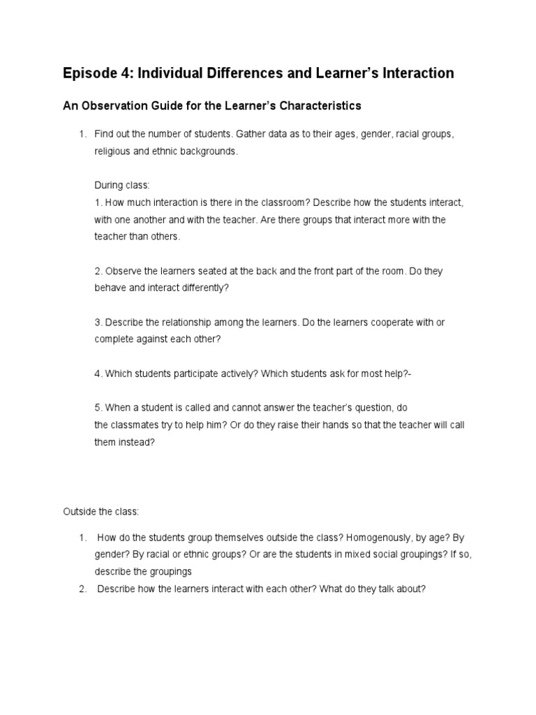 Observing Individual Differences and Learner Interactions in the ...