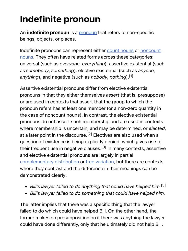 Indefinite Pronoun - Wikipedia | PDF | Plural | Grammatical Number
