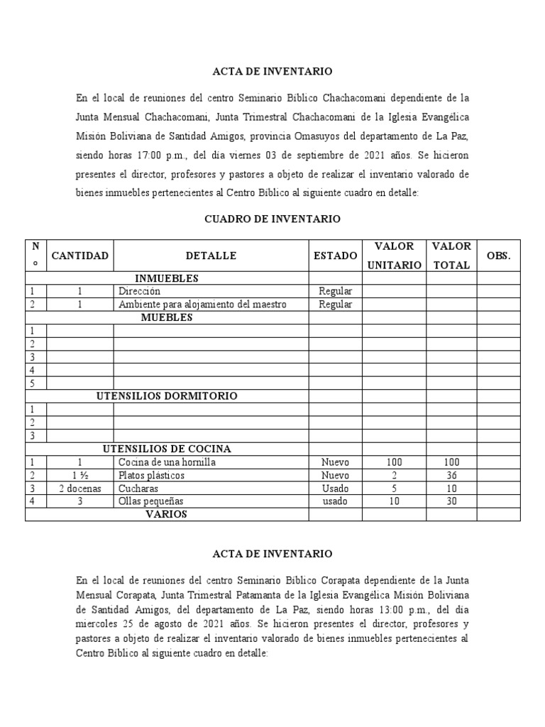 Acta de Inventario | PDF