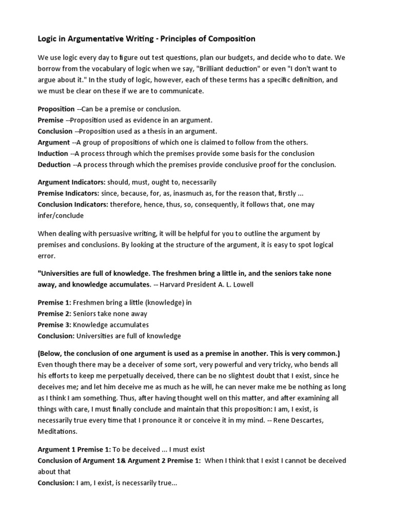 Logic In Argumentative Writing Principles Of Composition Pdf Argument Logical Consequence