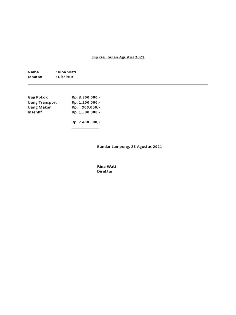 Slip Gaji Agustus 2021 Rina Wati | PDF