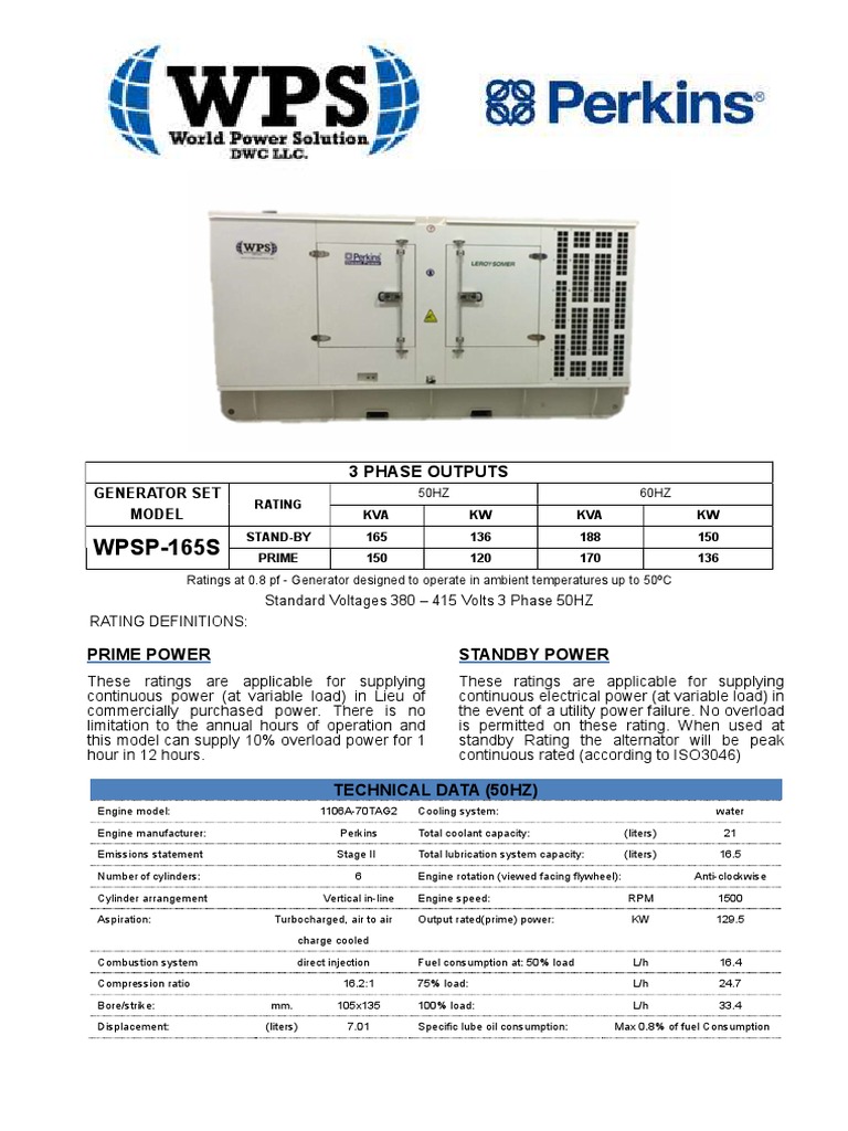 WPSP-165S: 3 Phase Outputs | PDF | Engines | Mechanical Engineering