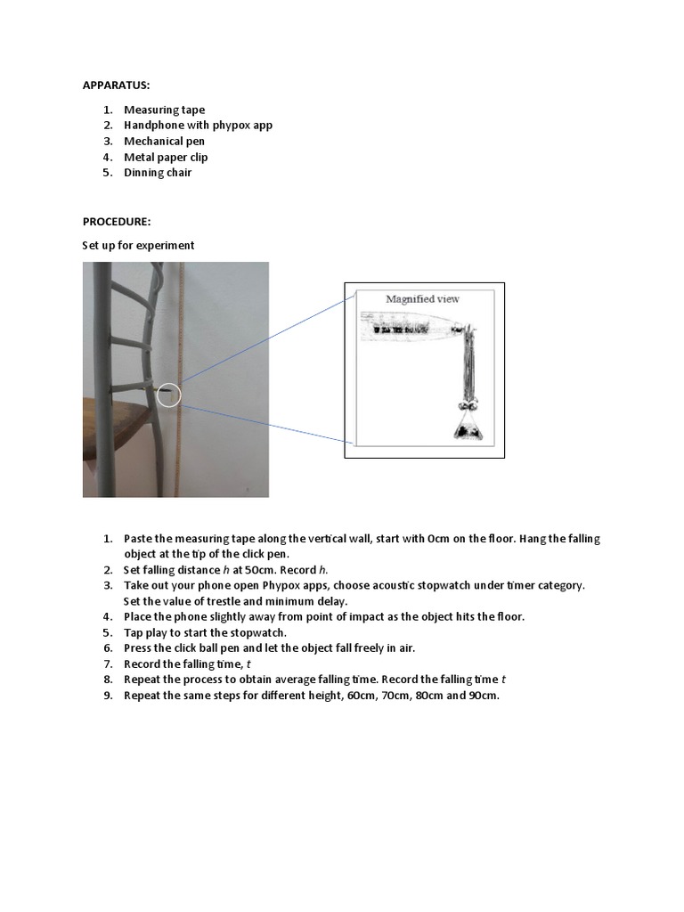 Procedure FREE FALL EXPERIMENT | PDF