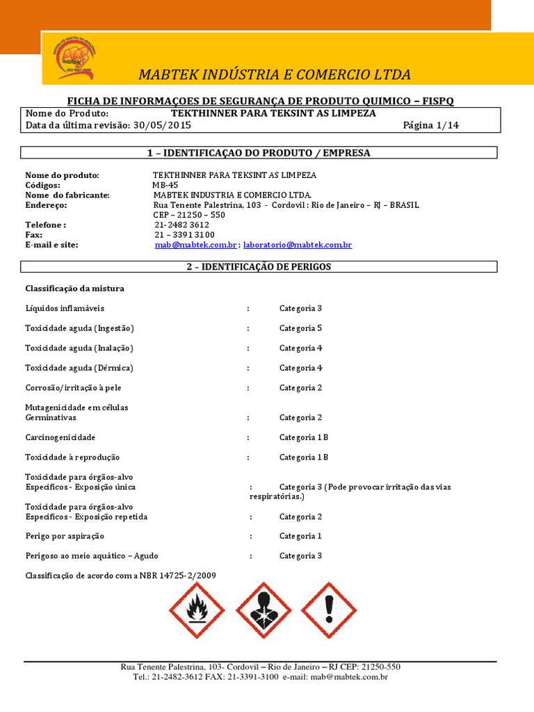 Fispq Tekthinner para Teksint As Limpeza | Download grátis PDF ...
