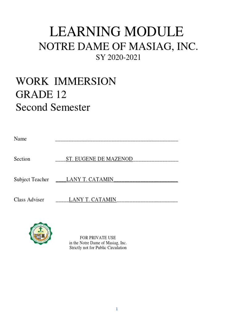 Grade 12 Work Immersion Module | PDF | Employment | Résumé