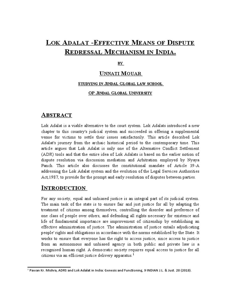 Lok Adalat An Effective Means of Dispute Redressal Mechanism in India | Download Free PDF ...