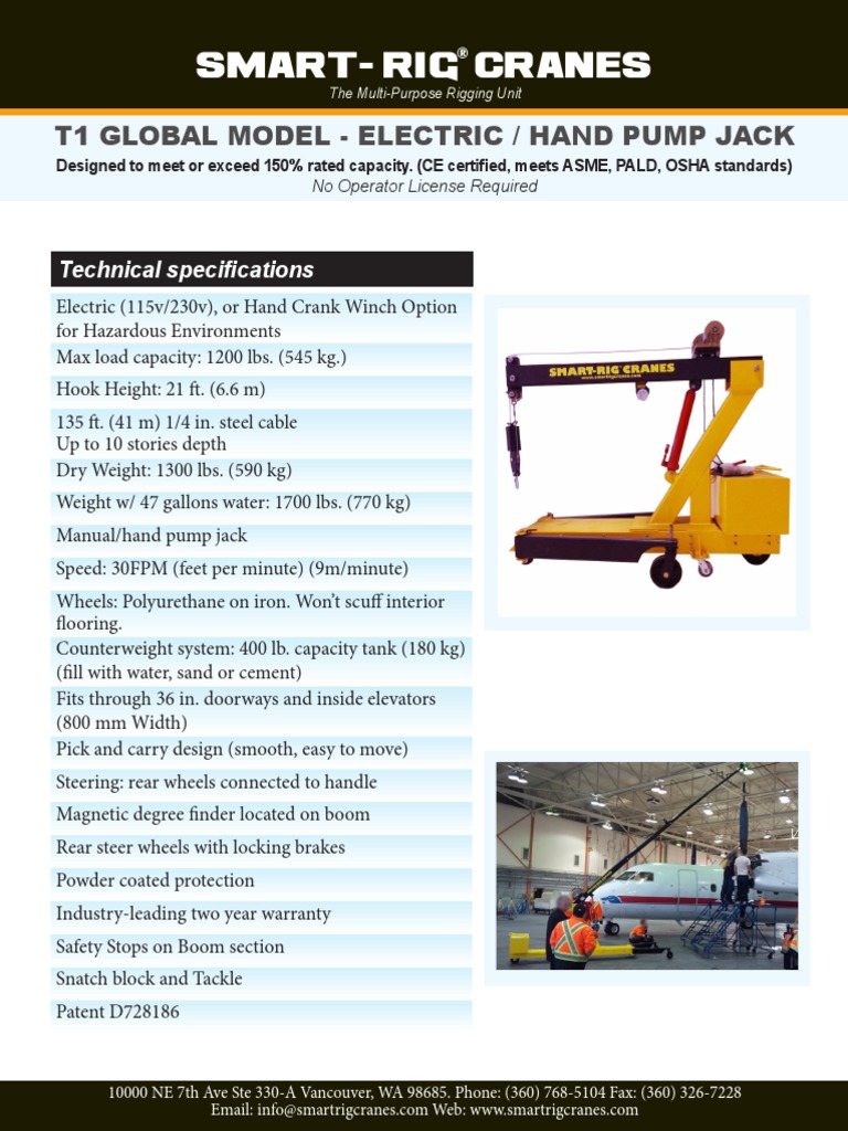 Smart-Rig Cranes: T1 Global Model - Electric / Hand Pump Jack | PDF ...