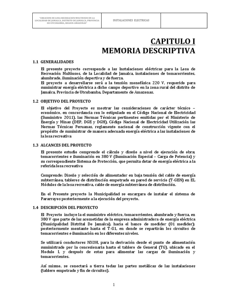 Memoria Descriptiva - Instalaciones Electricas | PDF | Electricidad | Metrología