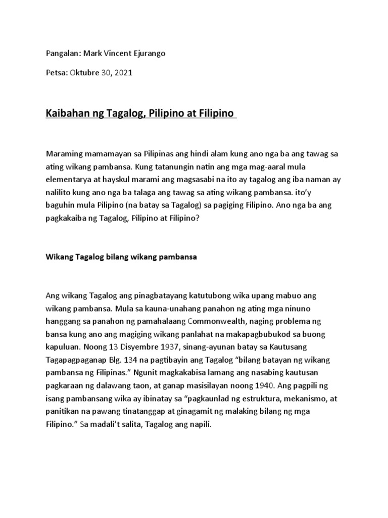 Tagalog, Pilipino at Filipino | PDF