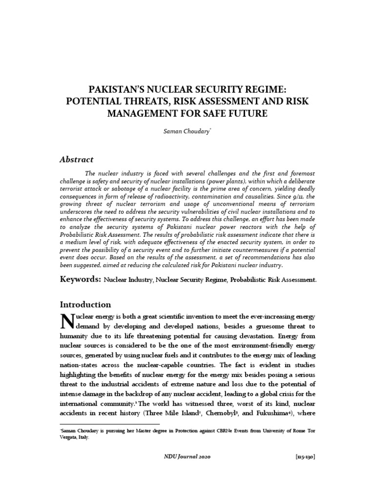 08 Pakistan Nuclear Security Regime Potential Threats Risk Assessment ...