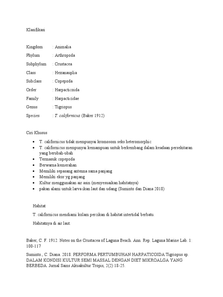 Ciri dan Habitat Tigriopus californicus | PDF | Griya & Taman
