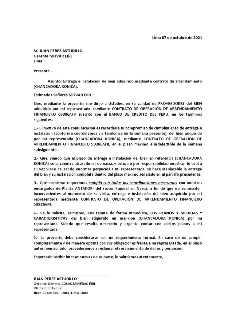 Acta De Requerimiento Modelo De Acta Notarial De Requerimiento En La ...