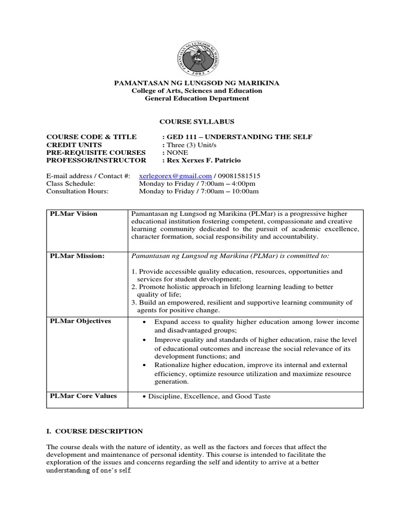 Understanding The Self Syllabus 2021-22 | PDF | Identity (Social ...