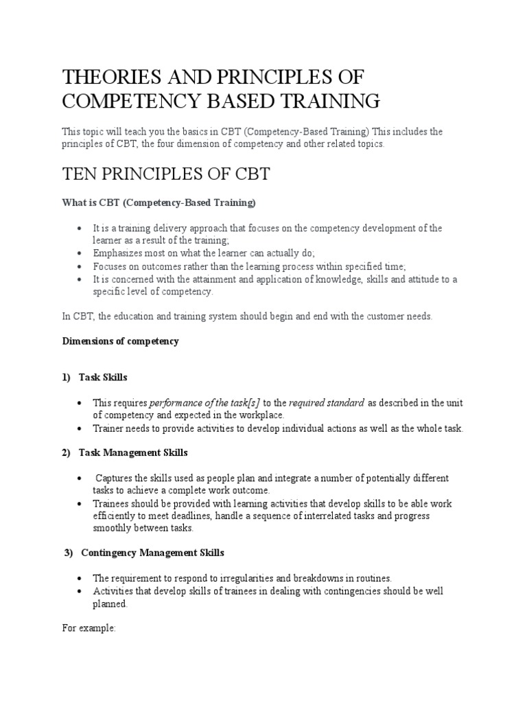 Theories and Principles of Competency Based Training | PDF | Competence ...