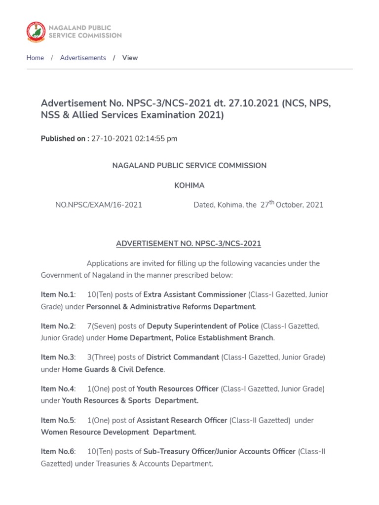 NPSC - Nagaland Public Service Commission | PDF | Test (Assessment)