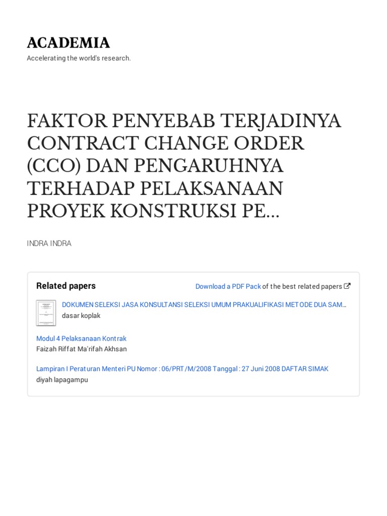 Faktor Penyebab Terjadinya Contract Change Order (Cco) Dan Pengaruhnya ...