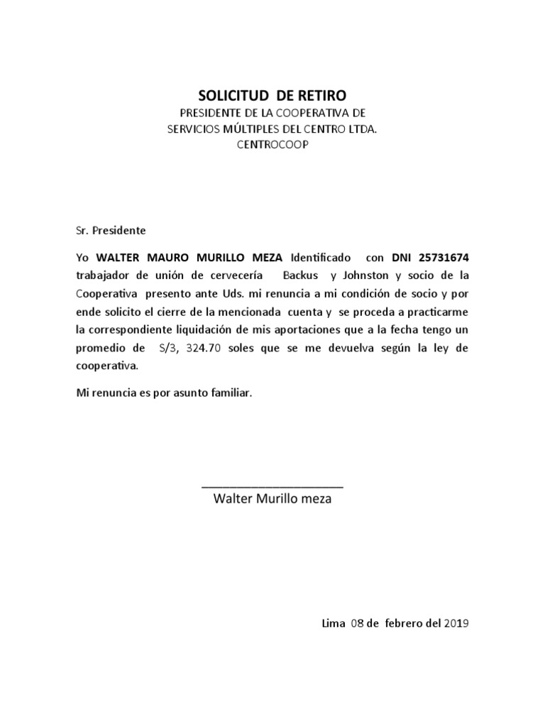 Solicitud de Retiro | PDF