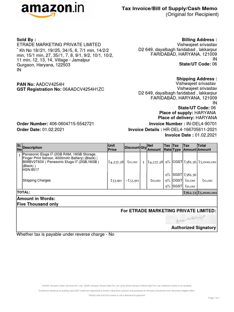 Tax Invoice Bill of Supply | PDF | Invoice | Payments