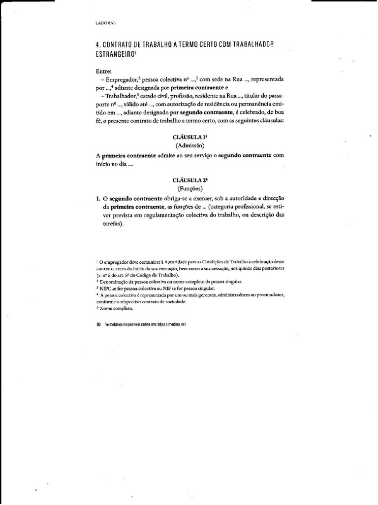Minuta de Contrato de Trabalho A Termo Certo Com Trabalhador Estrangeiro | PDF