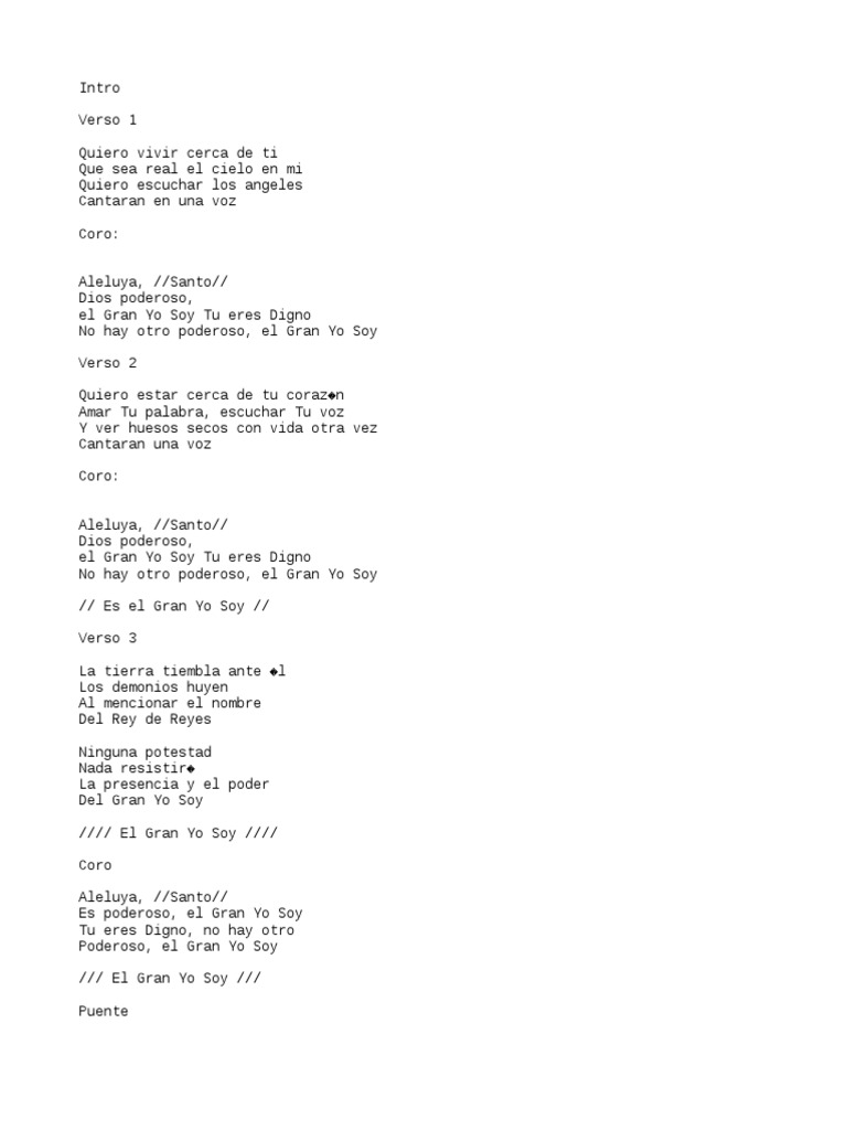 Letra El Gran Yo Soy | PDF