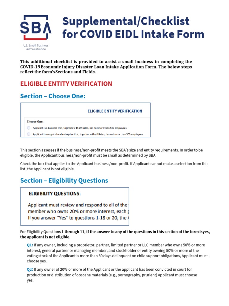 Supplemental-Checklist-COVID-EIDL-intake Form-090821-508 | PDF ...