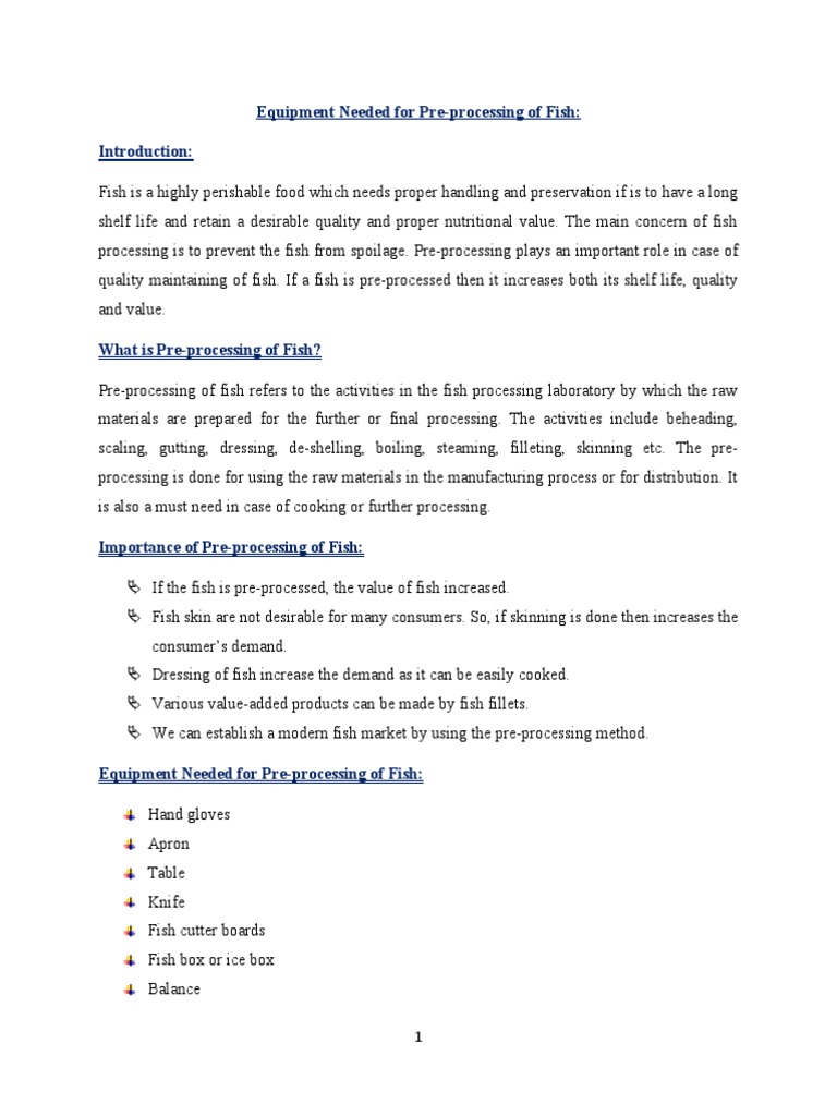Equipment Needed For Pre Processing of Fish | PDF | Water | Materials