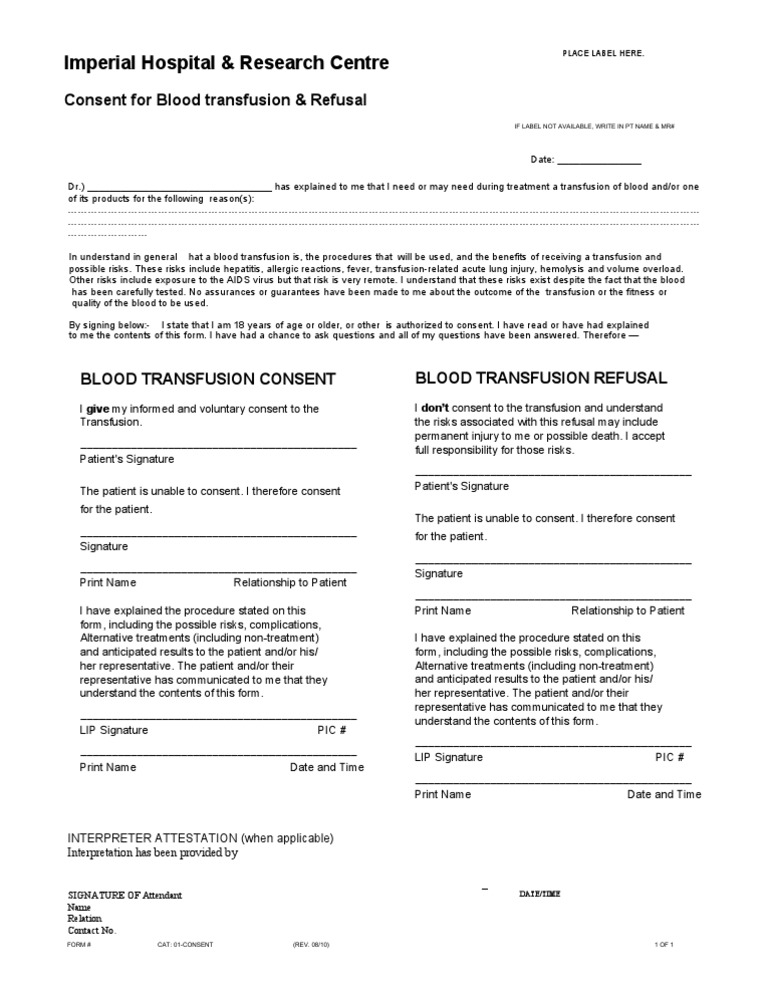Bllod Transfision Consent | PDF | Consent | Blood Transfusion