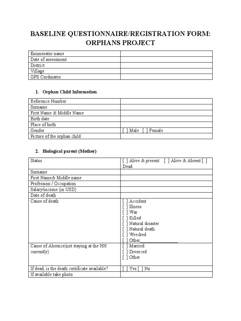 7.4 Vulnerable Orphans Children Project Enrollement Form | PDF ...